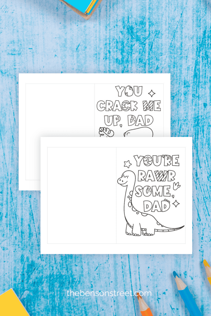 Dinosaur Themed Free Printable Father's Day Cards to Color - The Benson ...