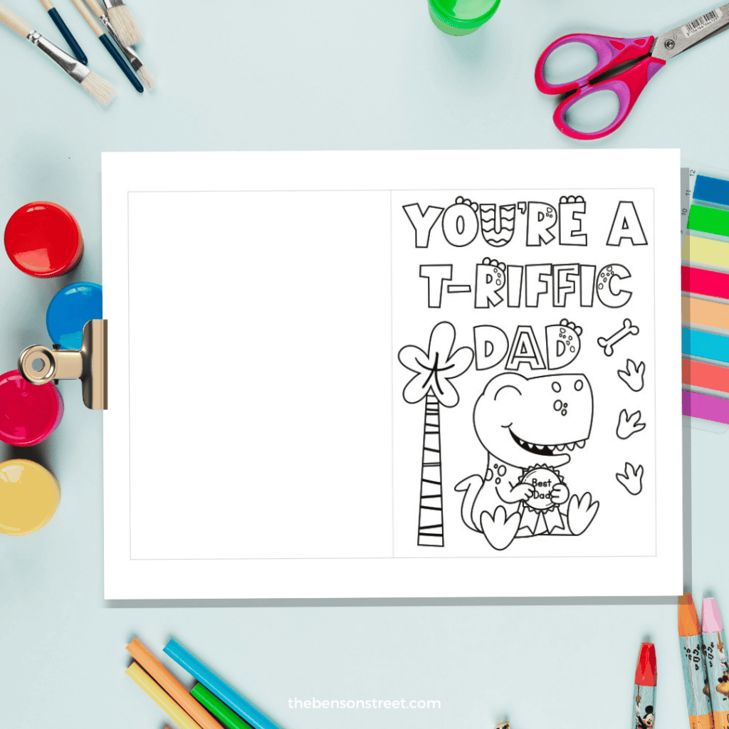 Dinosaur Themed Free Printable Father's Day Cards to Color - The Benson ...
