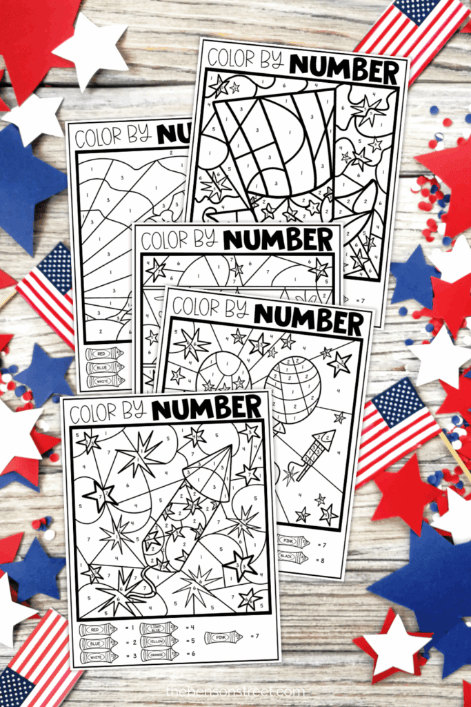 Free Printable 4th of July Color by Number Worksheets