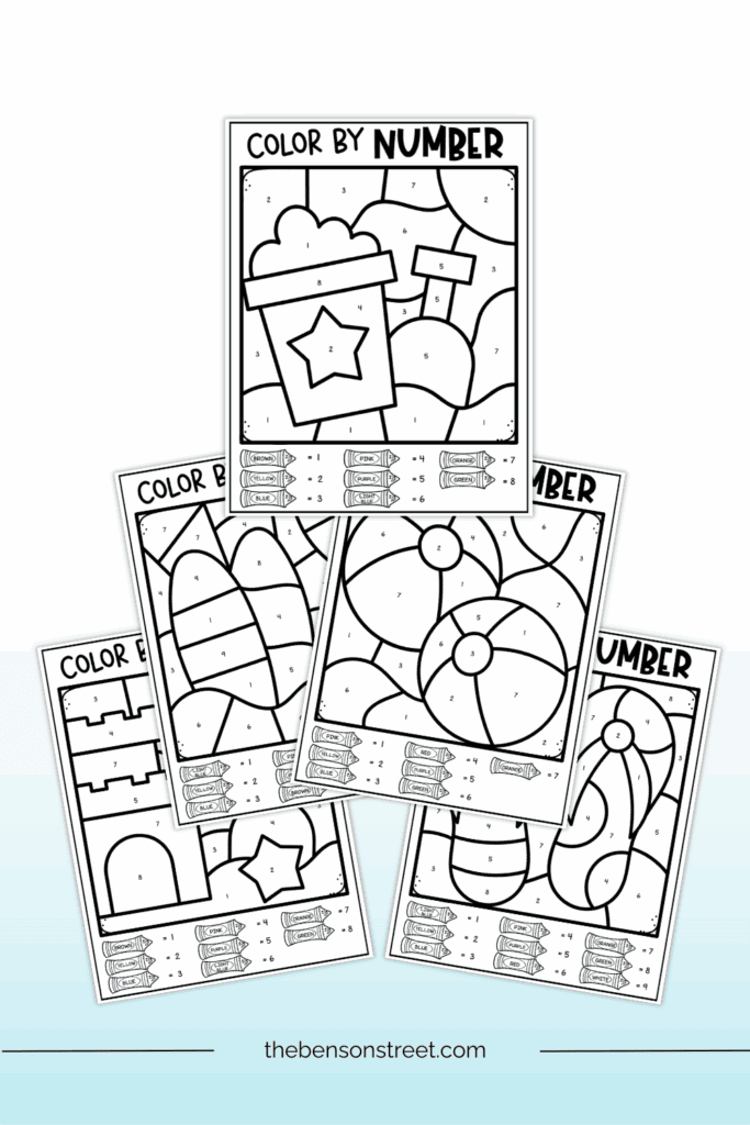 Free Printable Summer Color by Number Pages: 6 Beach Designs - The ...