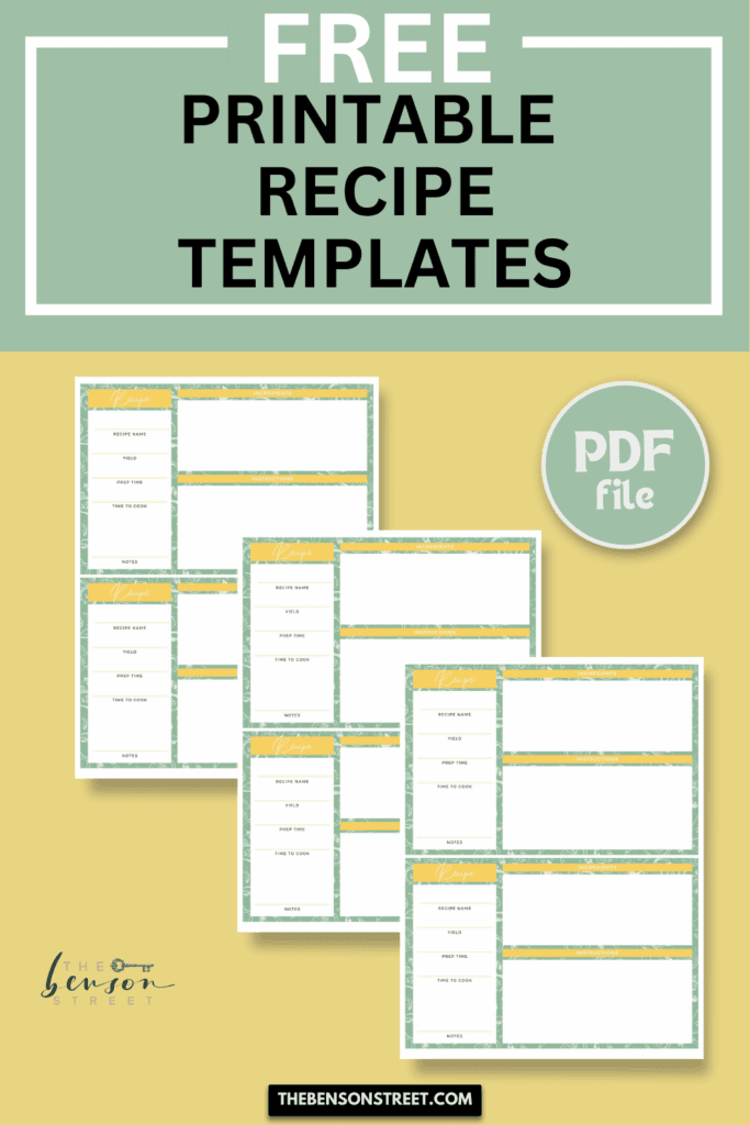Free Printable Recipe Cards to Fill In - The Benson Street