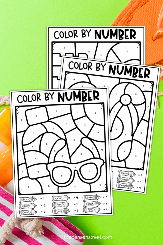 Free Printable Summer Color by Number Pages: 6 Beach Designs - The ...