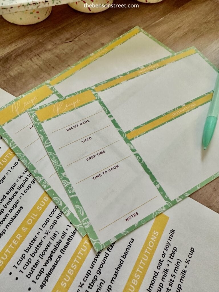 Free Printable Recipe Cards to Fill In - The Benson Street