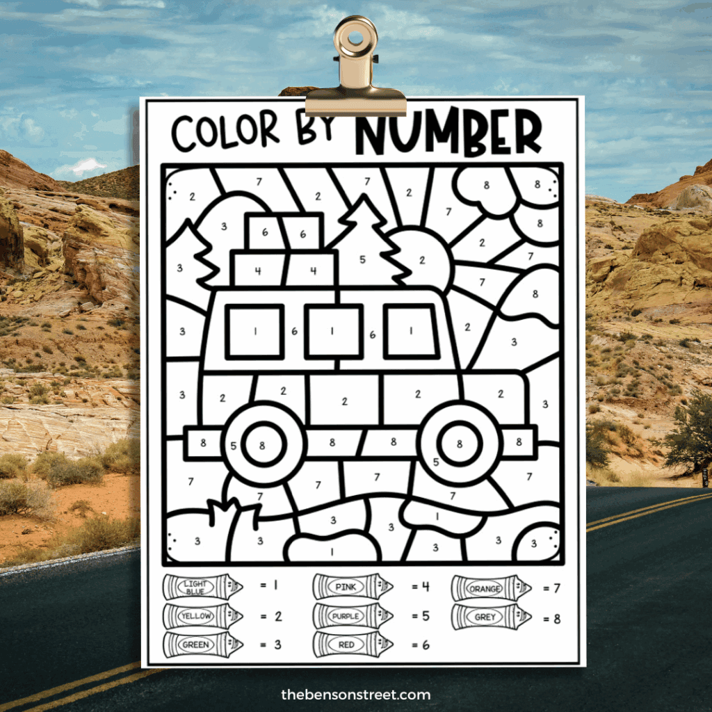 Free Printable Road Trip Color by Number Pages - The Benson Street