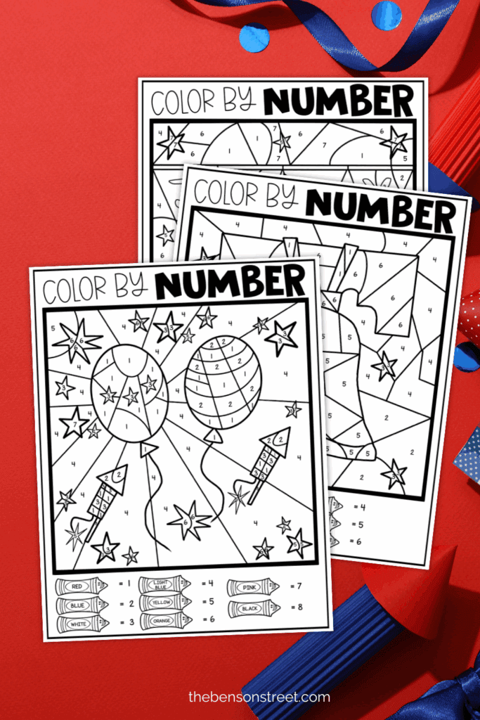 Free Printable 4th of July Color by Number Worksheets