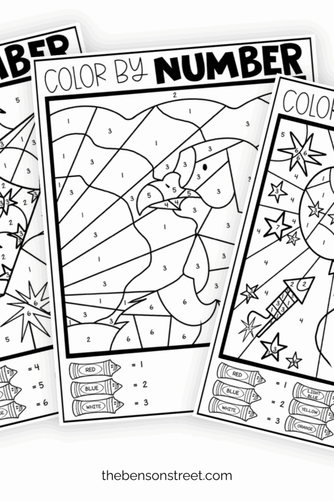 Free Printable 4th of July Color by Number Worksheets