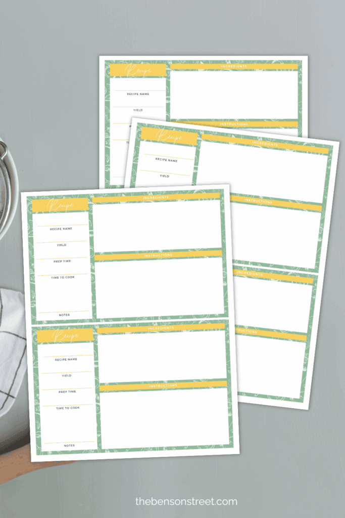 Free Printable Recipe Cards to Fill In - The Benson Street