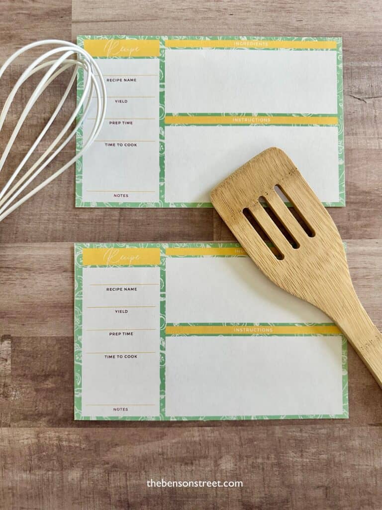 Free Printable Recipe Cards to Fill In - The Benson Street
