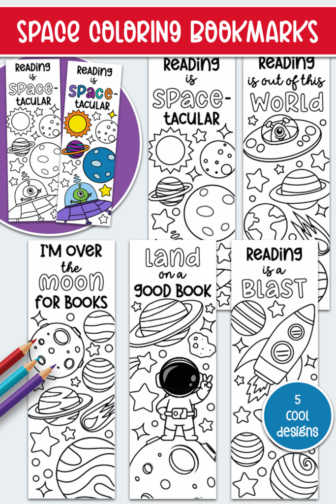 Free Printable Space Coloring Bookmarks to Customize: 5 Designs - The ...