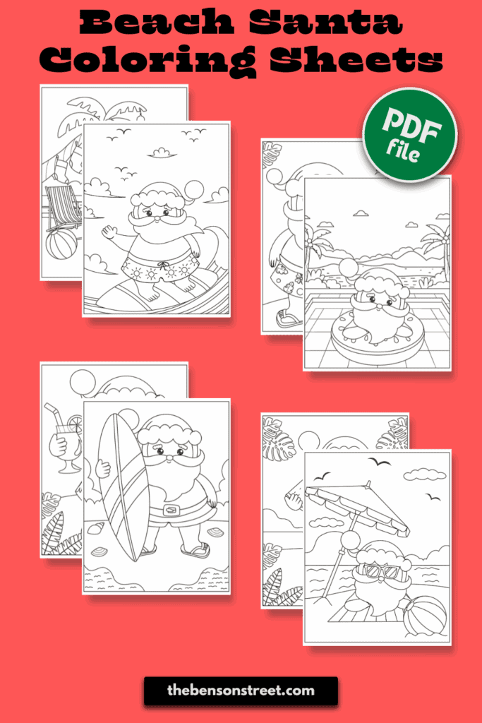 FREE Printable Santa Coloring Sheet Set: Tropical Vacation - The Benson ...