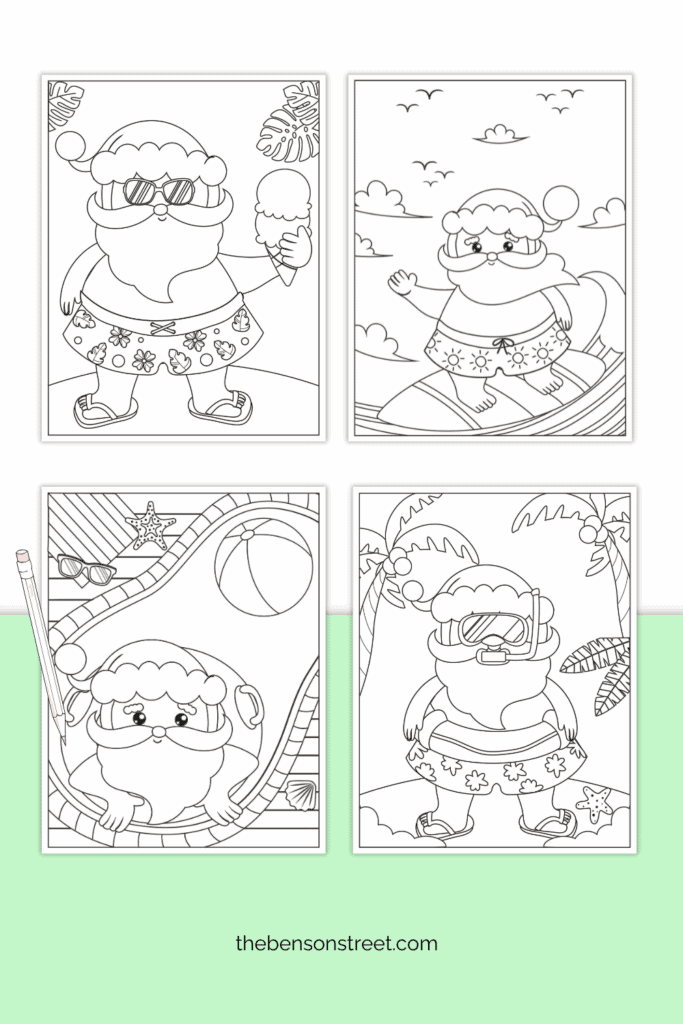 FREE Printable Santa Coloring Sheet Set: Tropical Vacation - The Benson ...