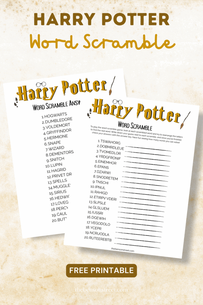 FREE Harry Potter Word Scramble: Fun & Easy Printable Game