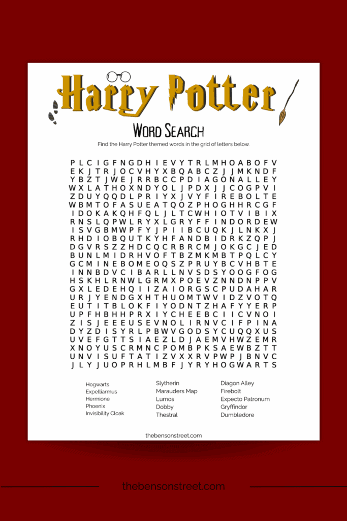 Free Printable Harry Potter Word Search - The Benson Street