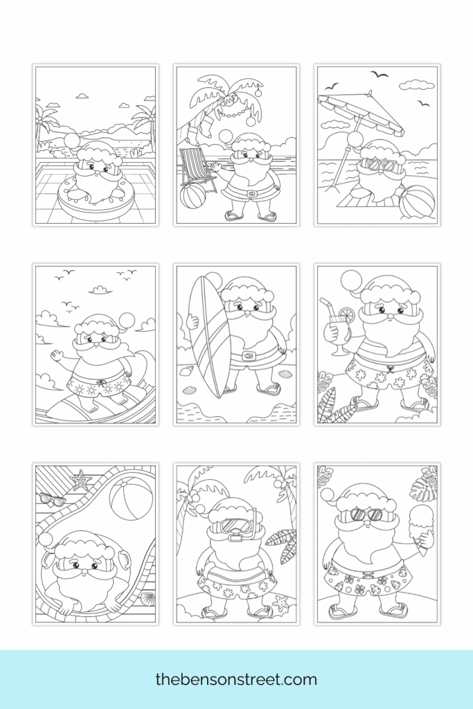 FREE Printable Santa Coloring Sheet Set: Tropical Vacation - The Benson ...