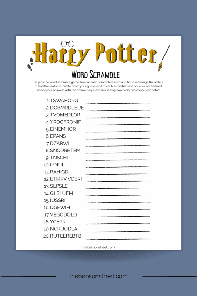 FREE Harry Potter Word Scramble: Fun & Easy Printable Game