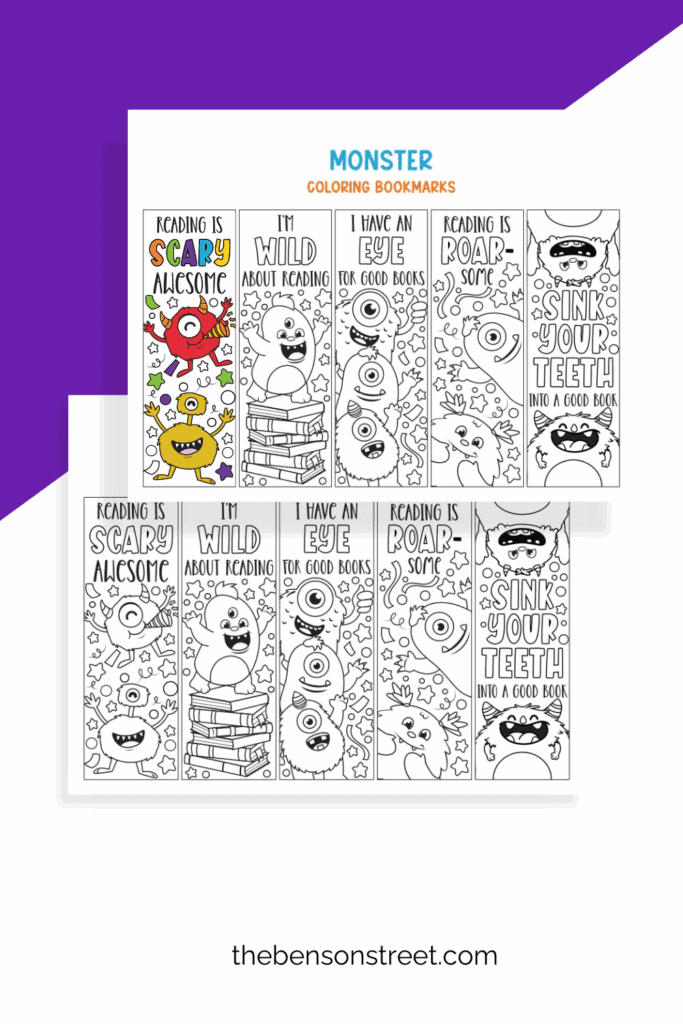 Free Printable Monster Bookmarks to Color - The Benson Street