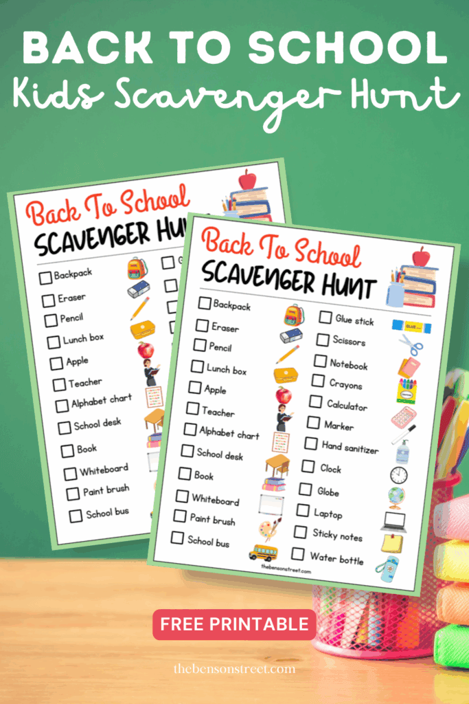 Free Printable Back to School Scavenger Hunt - The Benson Street