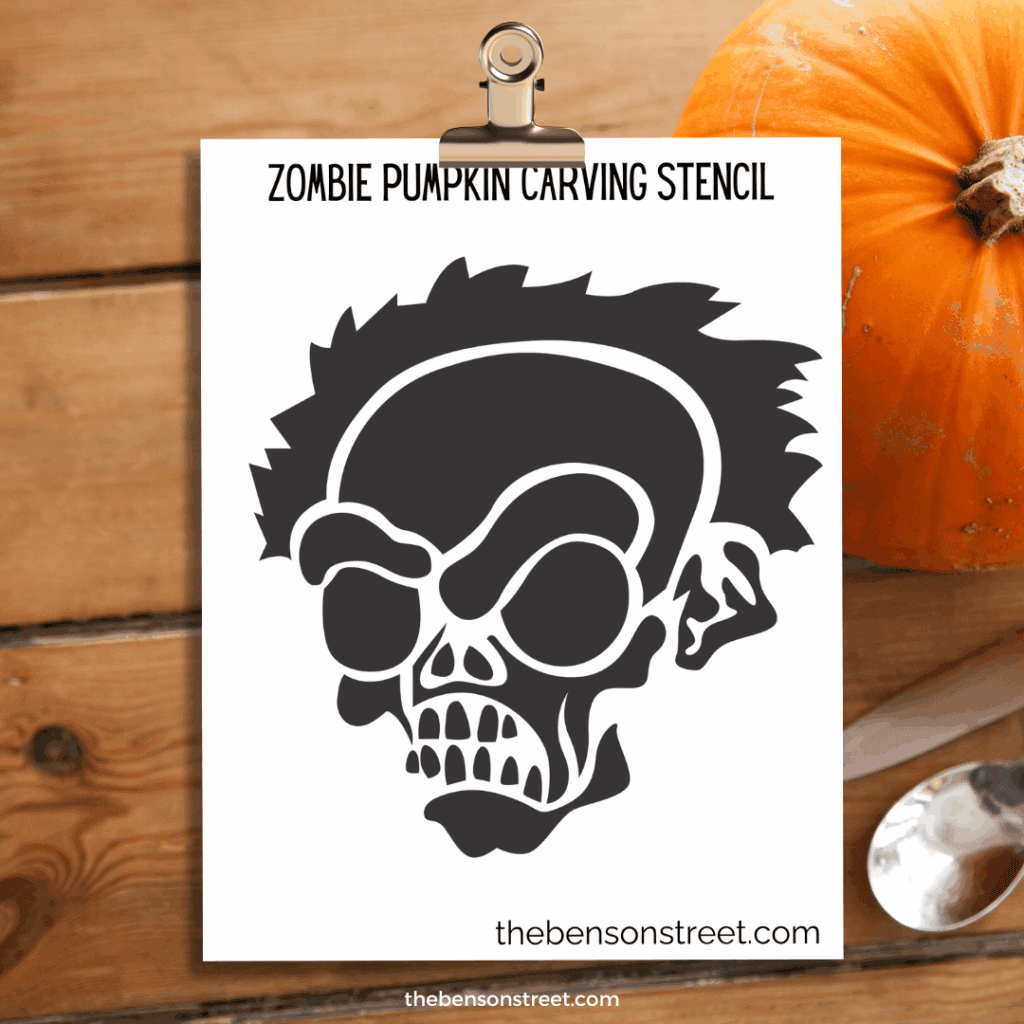 Free Printable Zombie Pumpkin Stencil for Halloween Carving