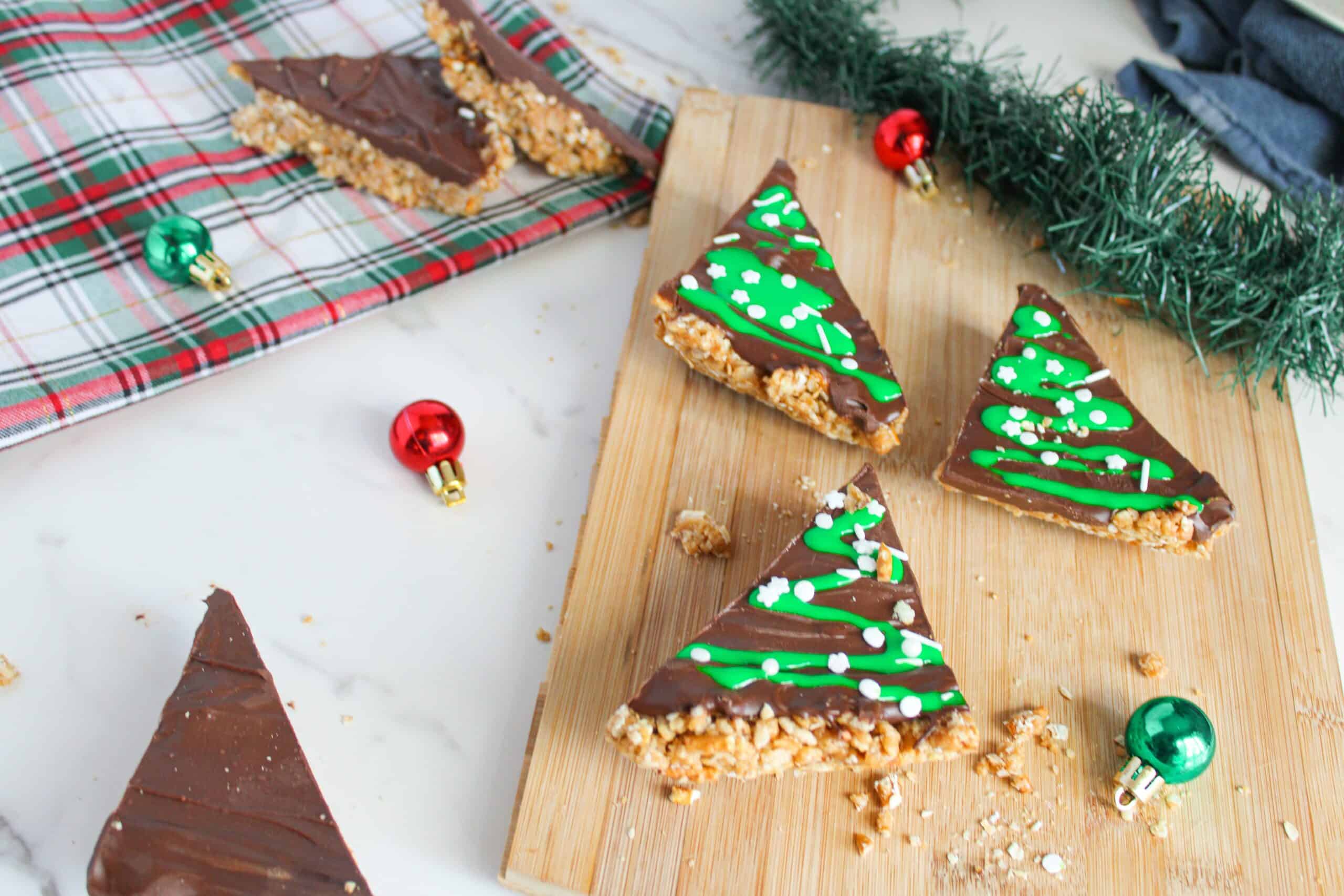 No-Bake Chocolate Christmas Tree Peanut Butter Bars Recipe