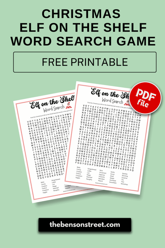 Free Elf on the Shelf Word Search Printable for Christmas - The Benson ...