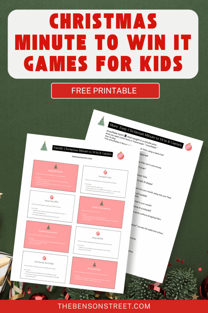 Free Christmas Minute to Win It Games Printable: 30+ Ideas - The Benson ...