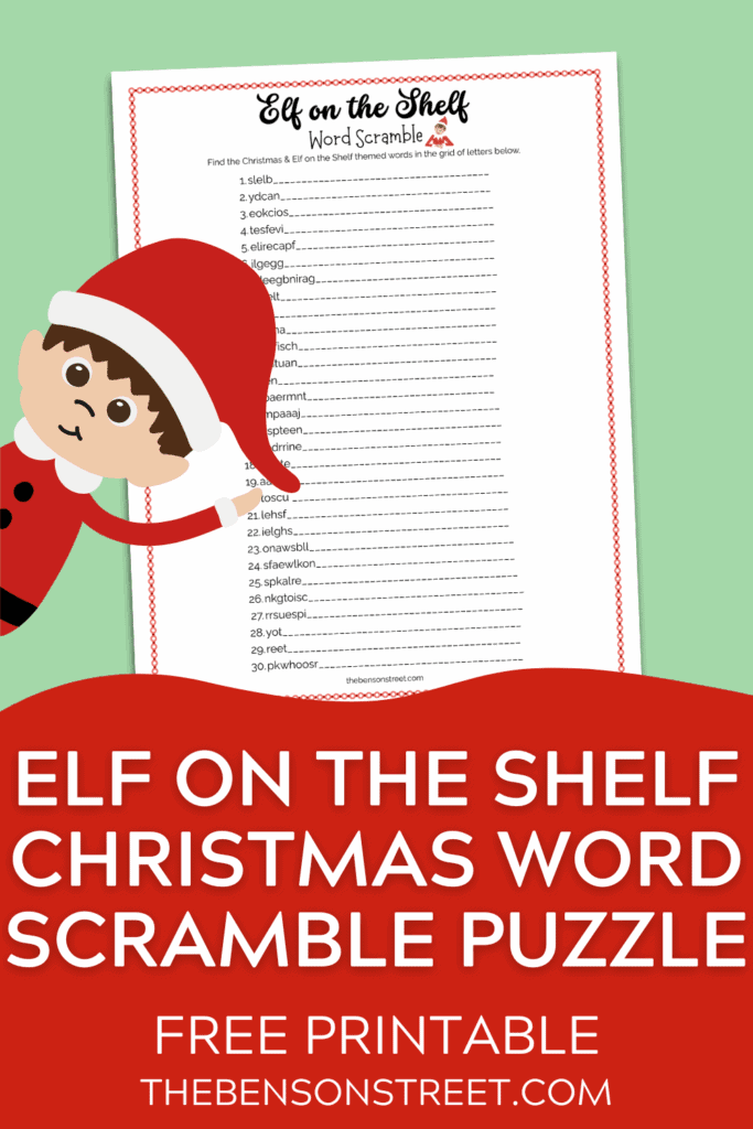 Free Elf on the Shelf Word Scramble Printable PDF - The Benson Street