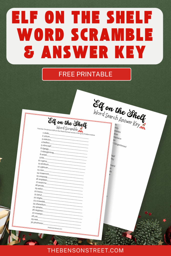 Free Elf on the Shelf Word Scramble Printable PDF - The Benson Street