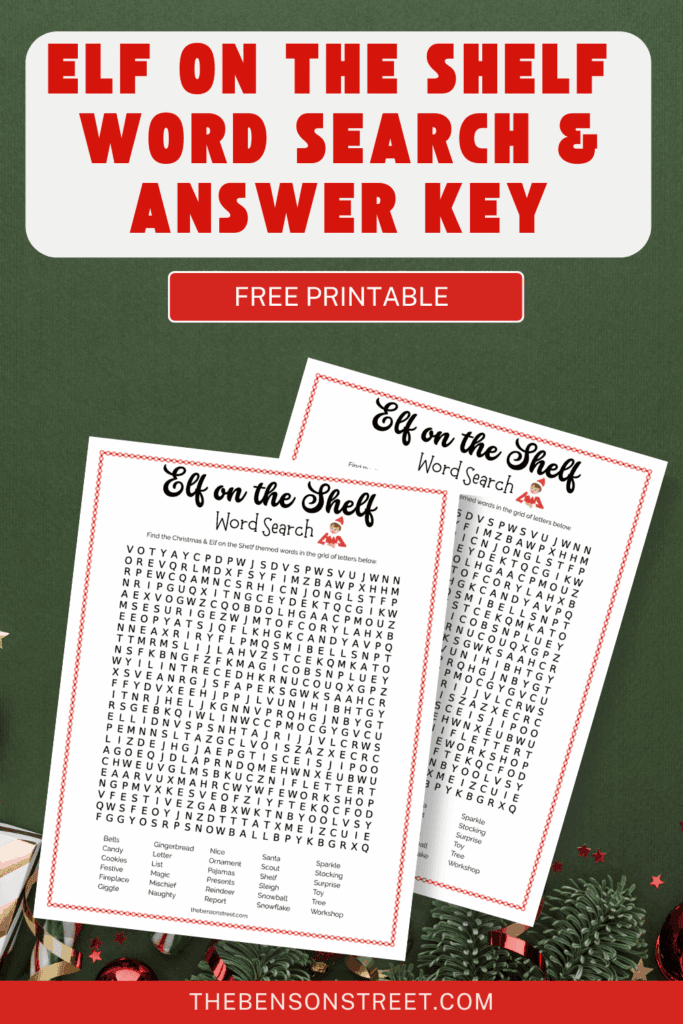 Free Elf on the Shelf Word Search Printable for Christmas - The Benson ...