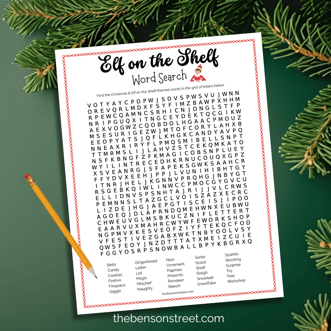 Free Elf on the Shelf Word Search Printable for Christmas - The Benson ...