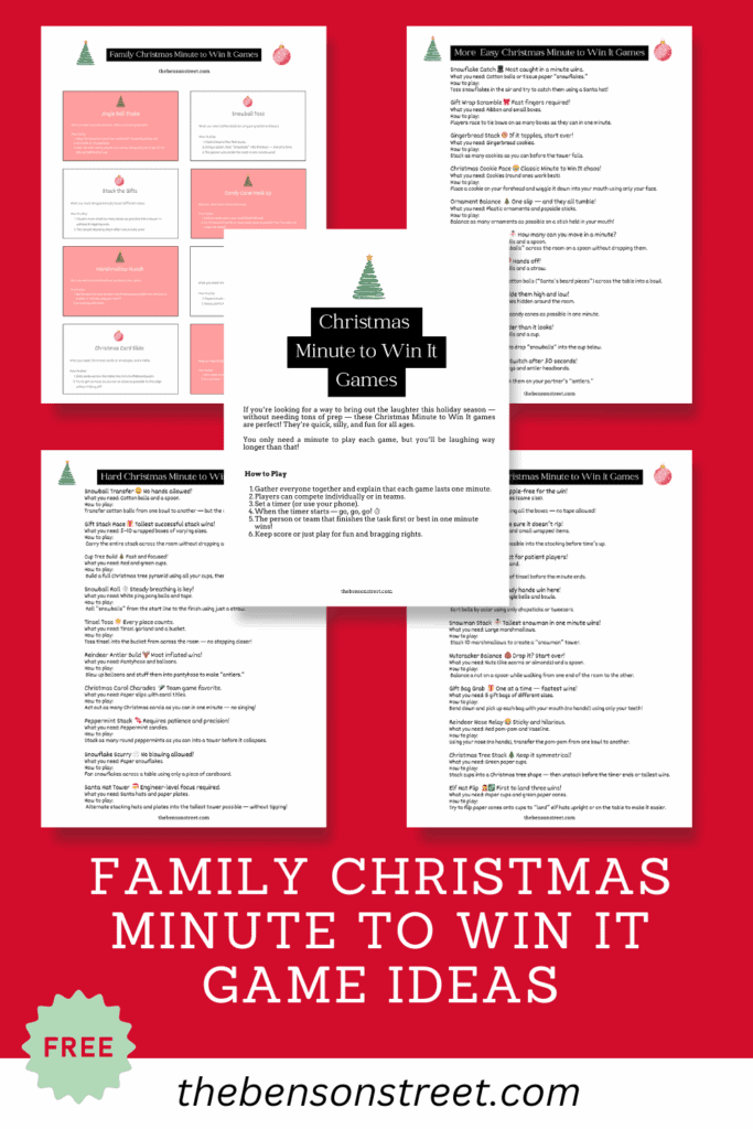 Free Christmas Minute to Win It Games Printable: 30+ Ideas - The Benson ...