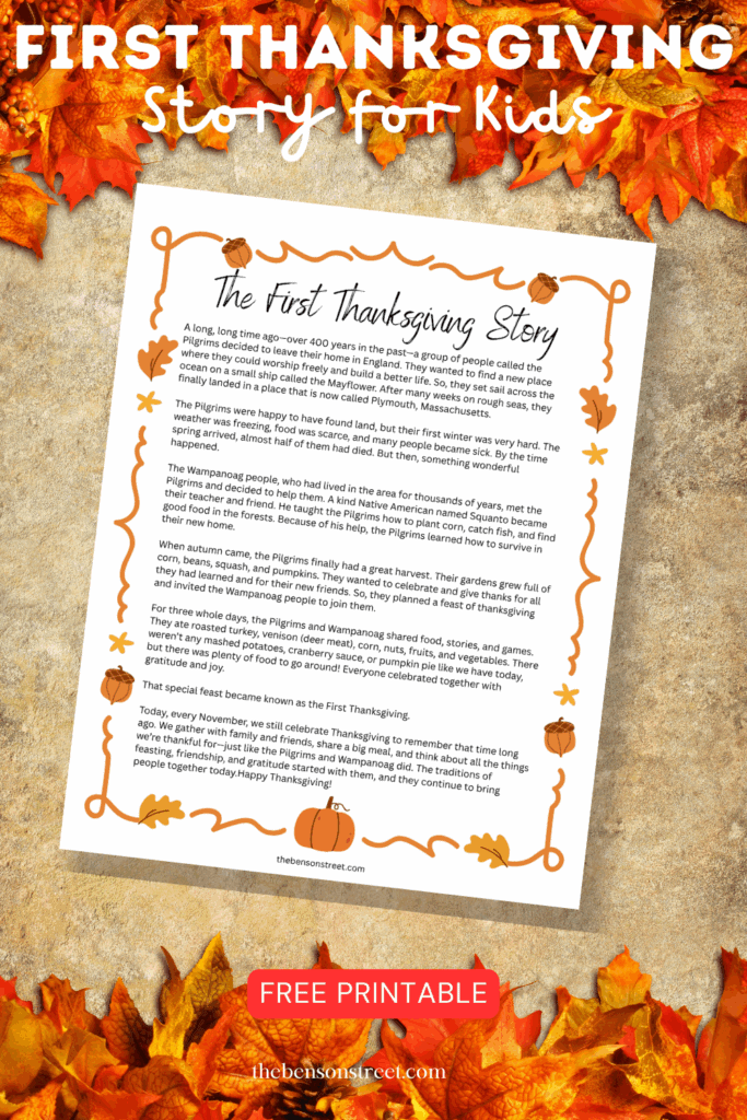Free Printable Thanksgiving Story for Kids PDF - The Benson Street