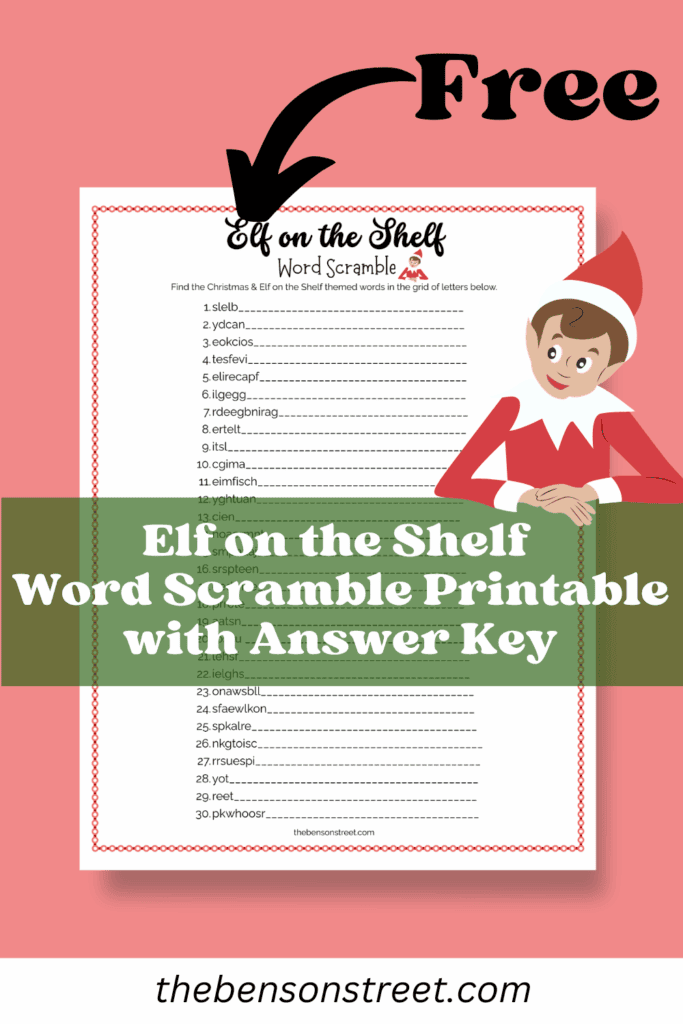 Free Elf on the Shelf Word Scramble Printable PDF - The Benson Street