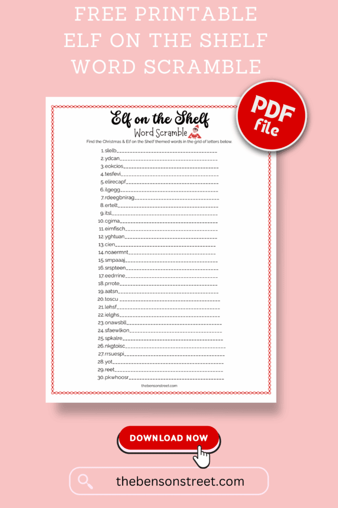 Free Elf on the Shelf Word Scramble Printable PDF - The Benson Street