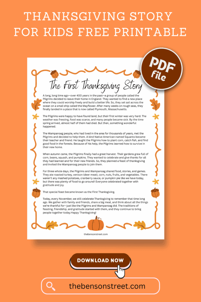 Free Printable Thanksgiving Story for Kids PDF - The Benson Street