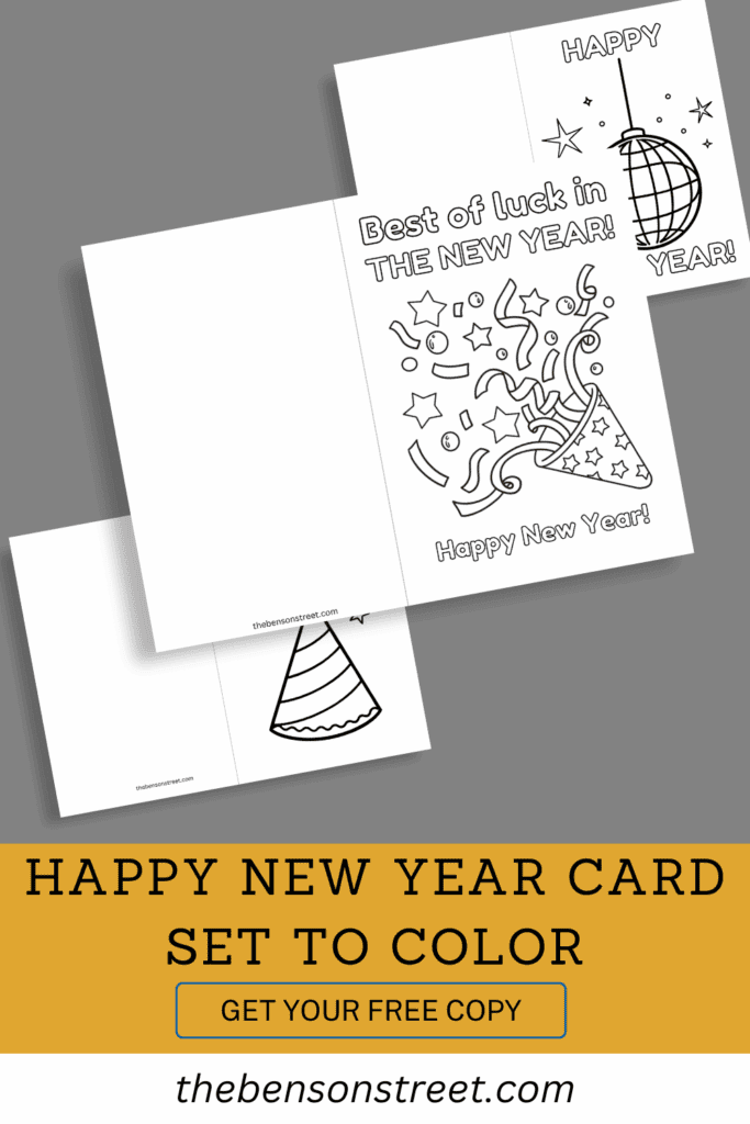 FREE Happy New Year Card Printable Set to Color - The Benson Street