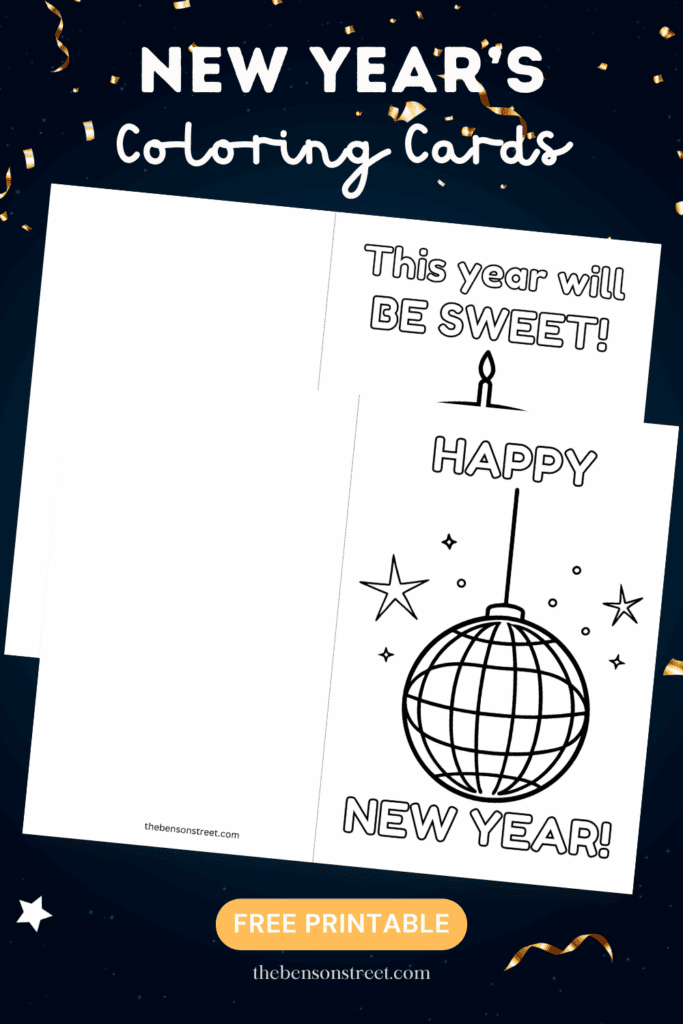 FREE Happy New Year Card Printable Set to Color - The Benson Street