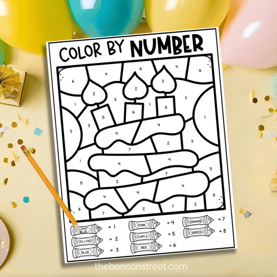 Free Printable Birthday Color by Number Pages - The Benson Street