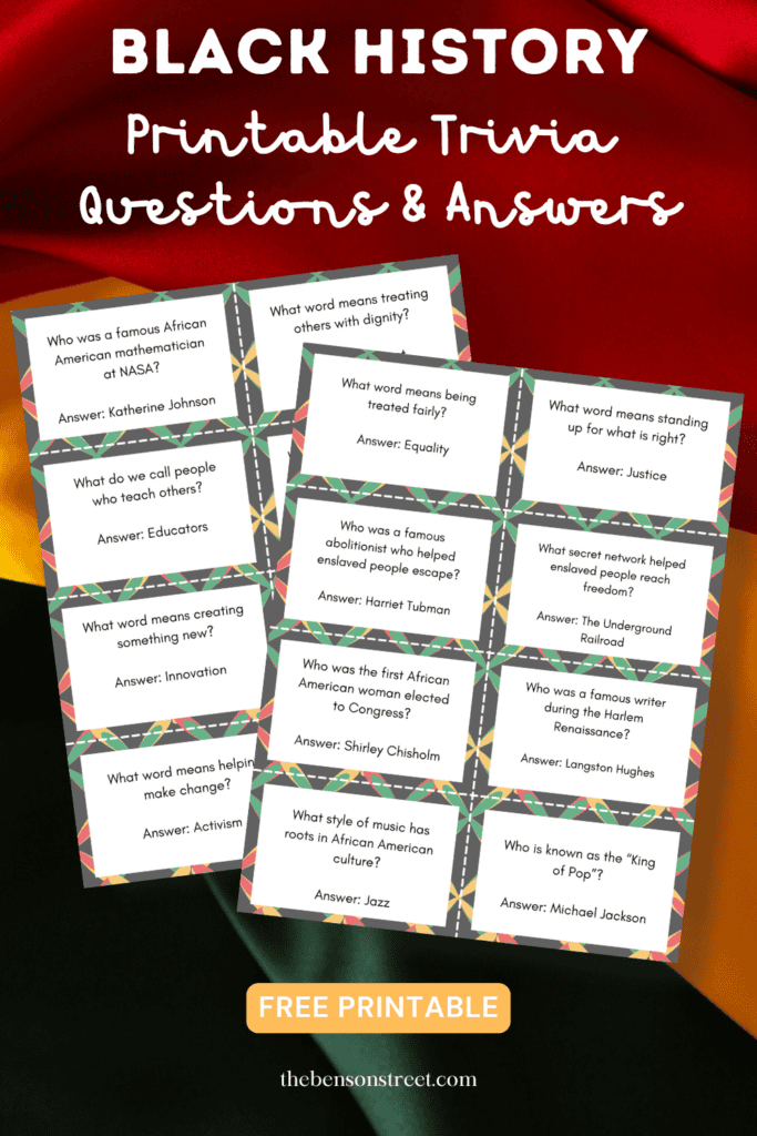 Black History Month Trivia Questions and Answers Printable