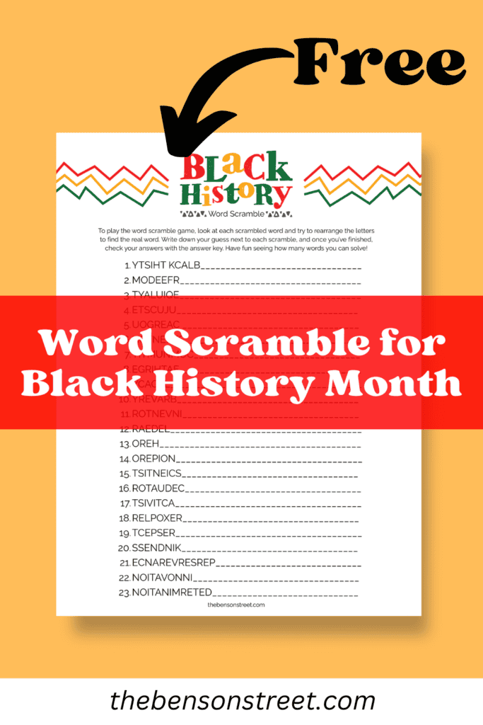 Free Printable Black History Month Word Scramble for Kids - The Benson ...