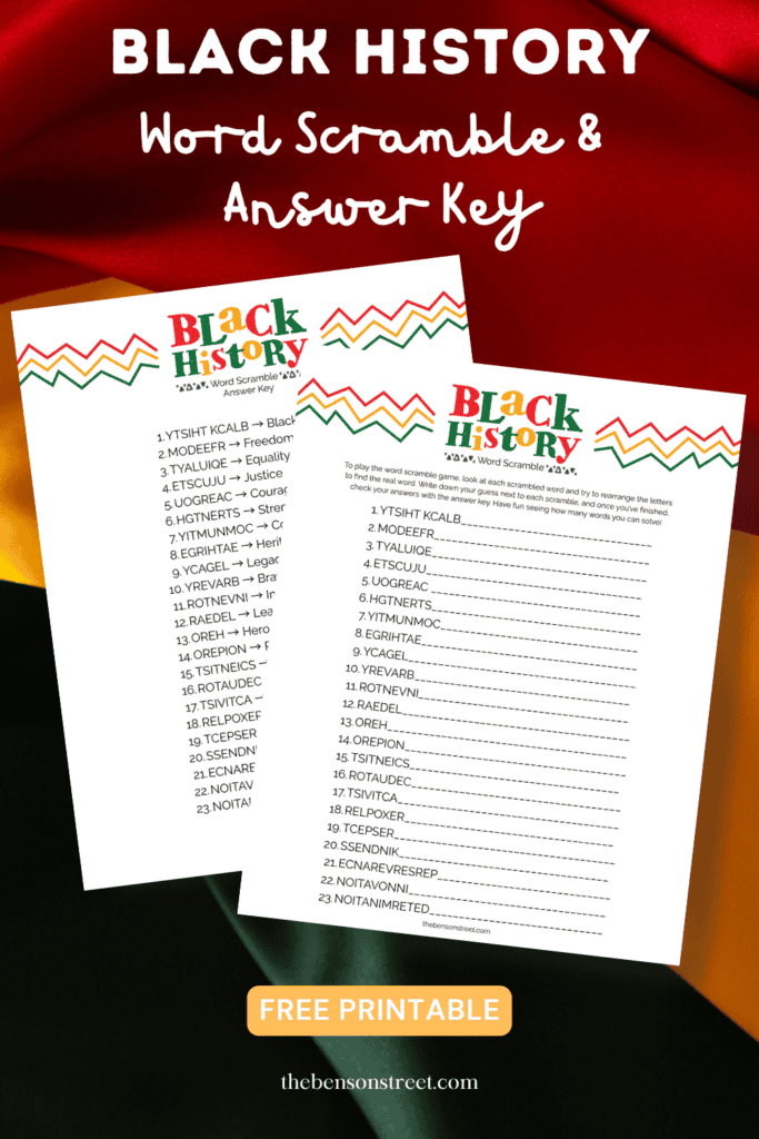 Free Printable Black History Month Word Scramble for Kids - The Benson ...