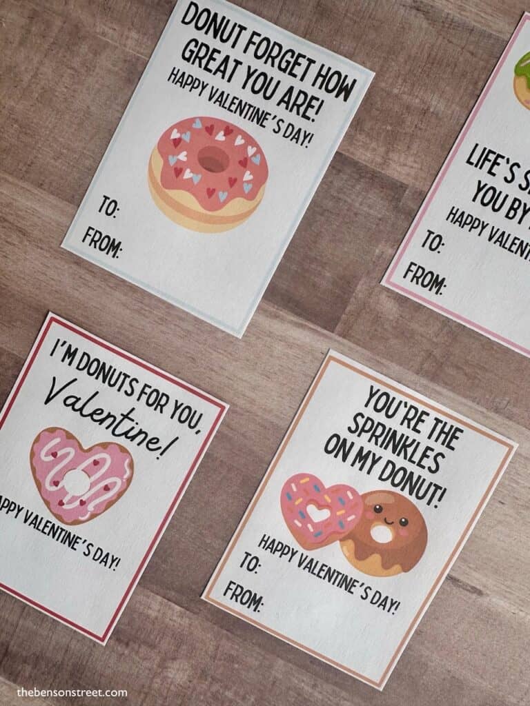 Free Donut Valentine Printable Cards for Valentine's Day