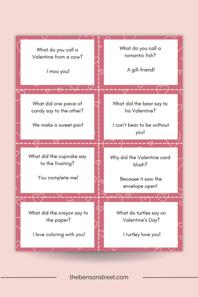 Valentine's Day Jokes for Kids: Free Printable Cards - The Benson Street