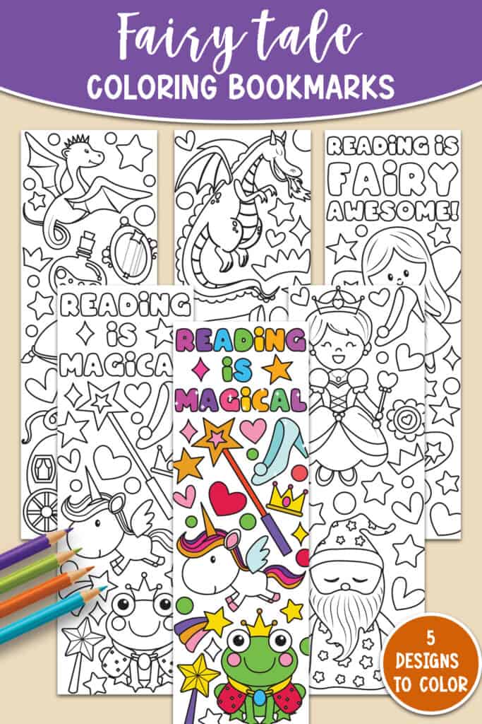 Free Printable Fairy Tale Bookmarks to Color