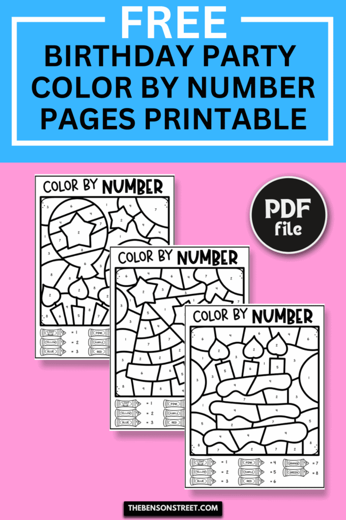Free Printable Birthday Color by Number Pages - The Benson Street