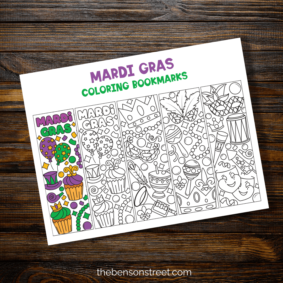 Free Printable Mardi Gras Bookmarks to Color - The Benson Street