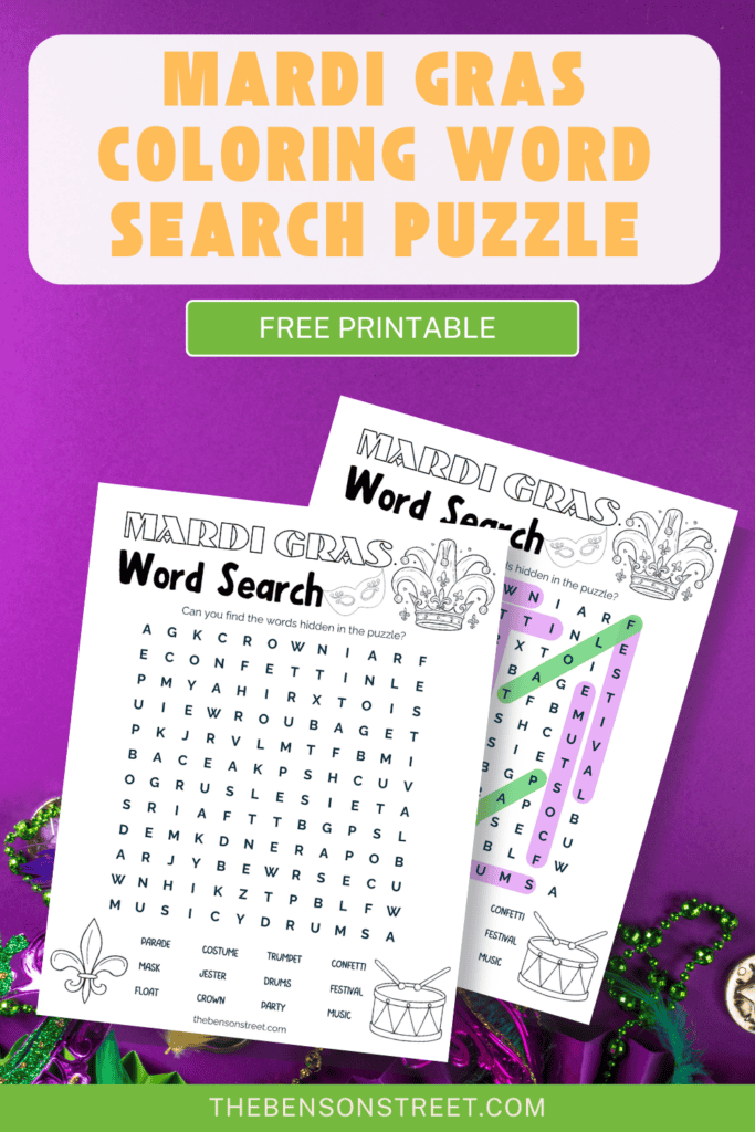 Free Printable Mardi Gras Word Search - The Benson Street