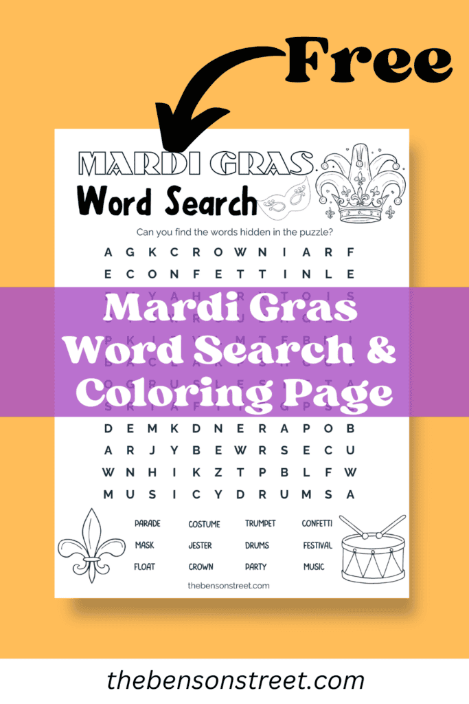 Free Printable Mardi Gras Word Search - The Benson Street