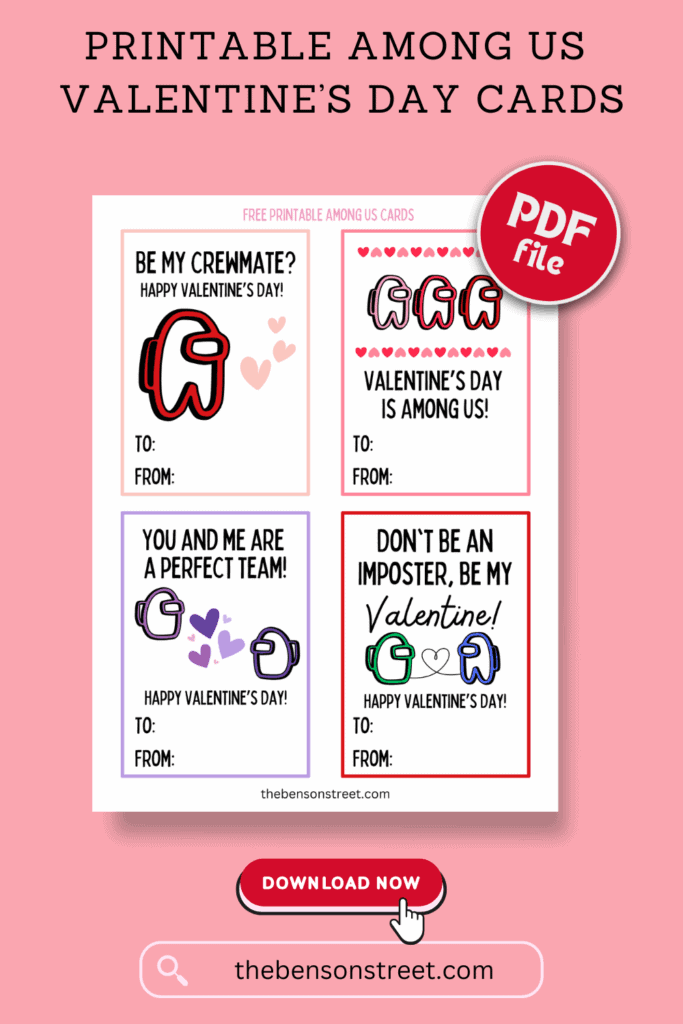 Free Among Us Valentines Printable Cards for Kids