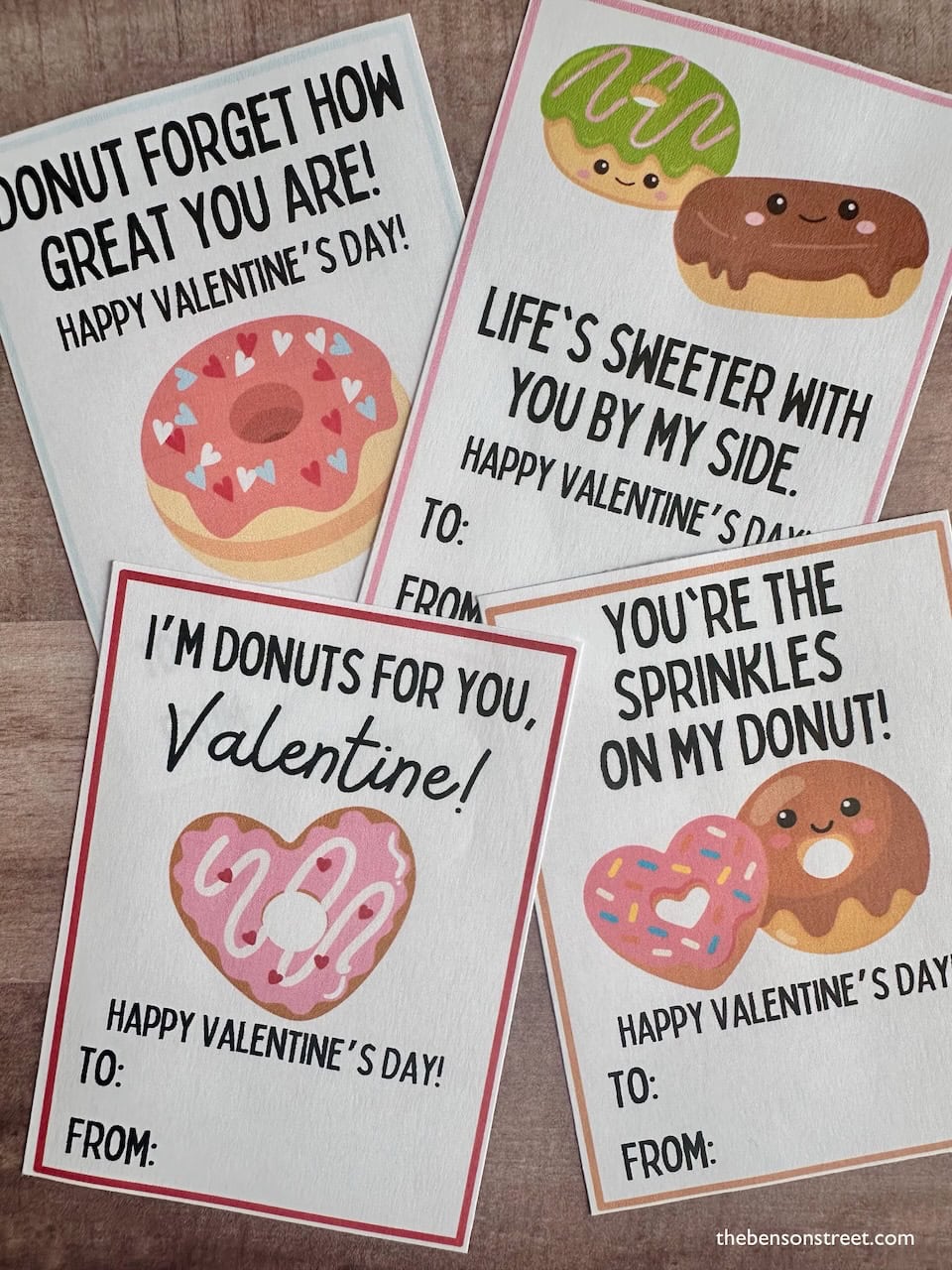 Free Donut Valentine Printable Cards for Valentine's Day