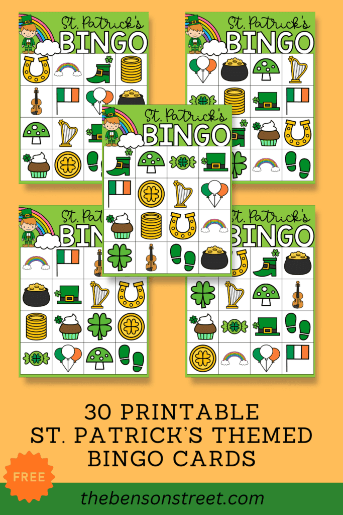 Free St. Patrick's Day Bingo Printable Cards for Kids - The Benson Street